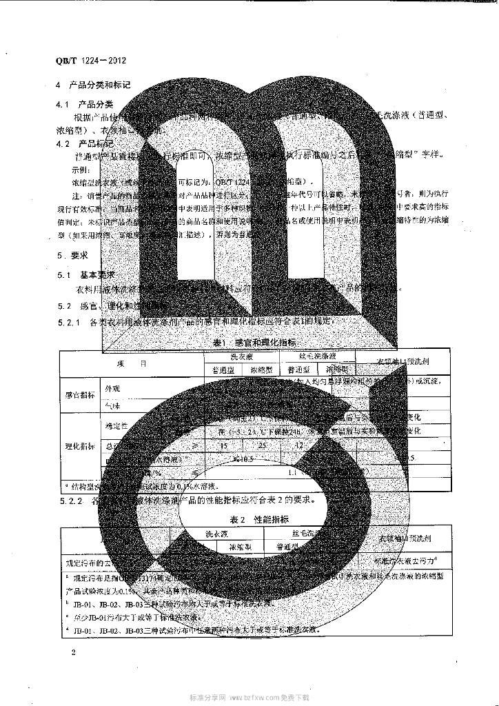 QB/T 1224-2012 衣料用液体洗涤剂_轻工行业标准 - 电子标准网