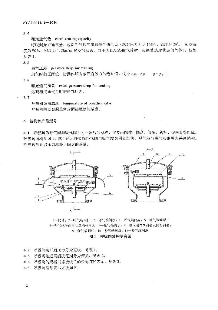 SY/T 0511.1-2010 石油储罐附件 第1部分：呼吸阀_石油天然气行业标准 - 电子标准网