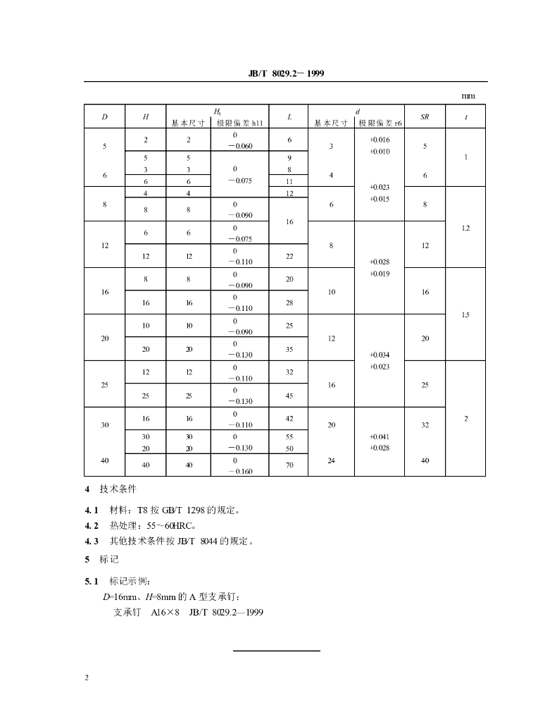 JB/T 8029.2-1999 机床夹具零件及部件 支承钉_机械行业标准 - 电子标准网